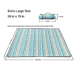 KuoSEN Outdoor Picnic Blanket Beach Blanket Sandproof Waterproof 79''x59'' 3 Layers, Sandproof Beach Blanket, Picnic Blanket Waterproof Extra Large Beach Blanket (Bohemia 79x59)
