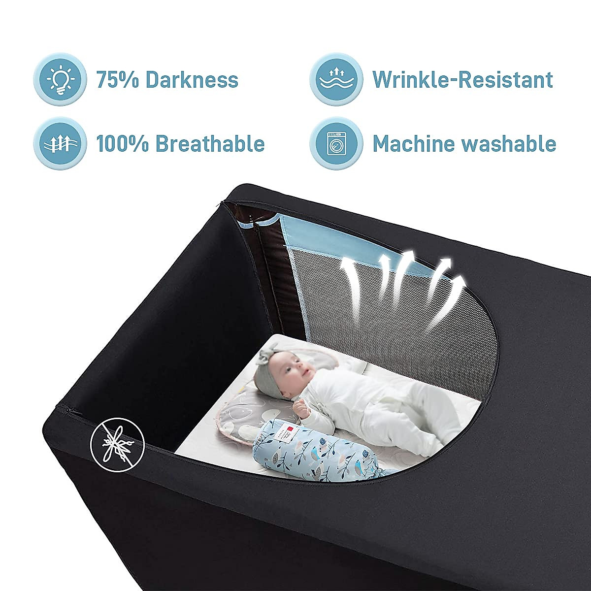 Kaitsece Crib Cover, Pack and Play Crib Canopy Cover, Stretchy Breathable Travel Crib Tent, Portable Blackout Tent for Indoor or Outdoor, Baby Netting Cover for Sleeping or Playing