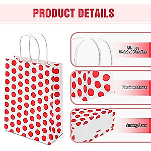 24 PCS Gift Bags, Party Favor Bags with Handles(160X 80 X 220mm),6 Colors Flat Bottom Kraft paper Bags with Handles Suitable for Christmas,Halloween,Kids Birthday,Wedding Party. (Cute Dots)