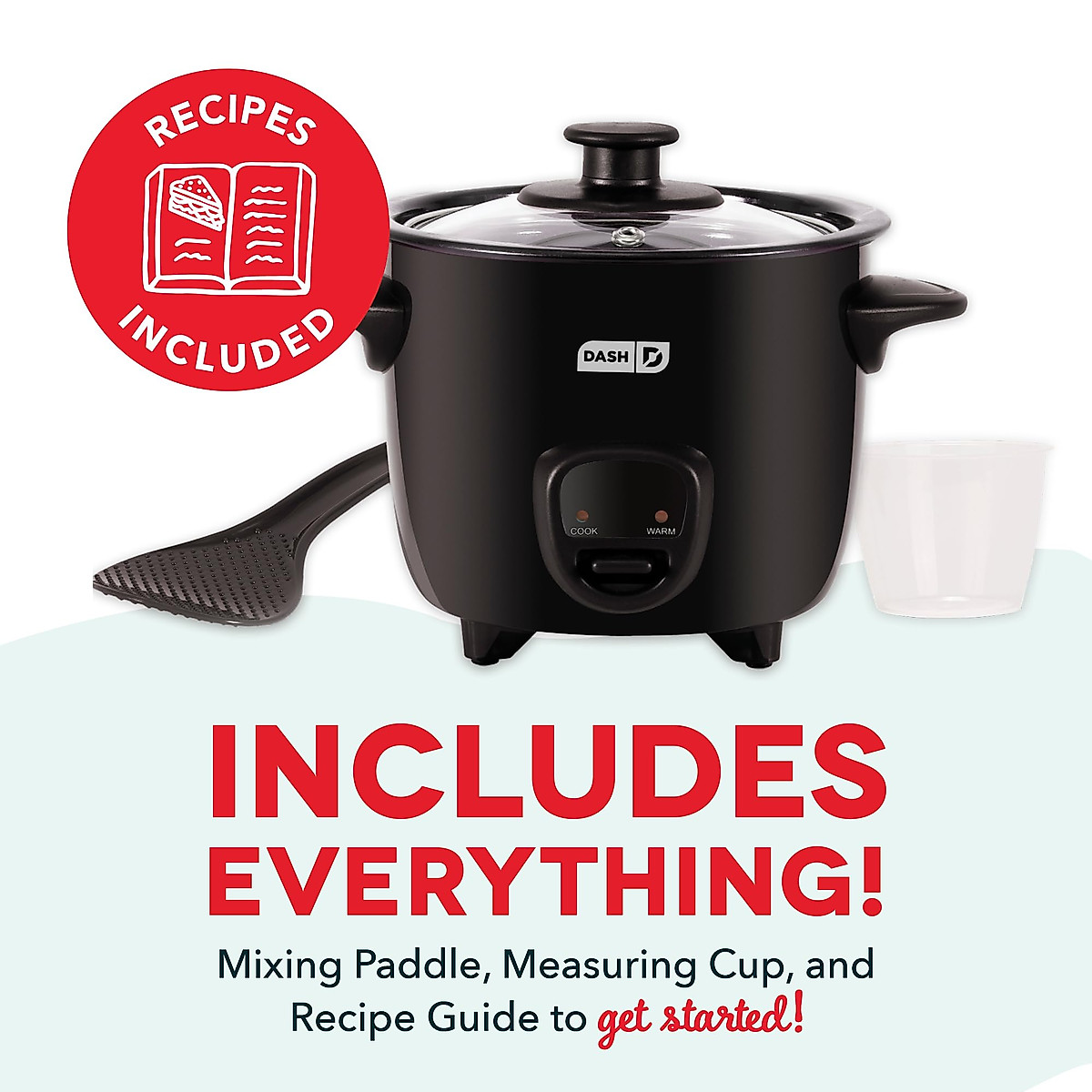 DASH Mini Rice Cooker Steamer with Removable Nonstick Pot, Keep Warm Function & Recipe Guide, 2 cups, for Soups, Stews, Grains & Oatmeal - Black