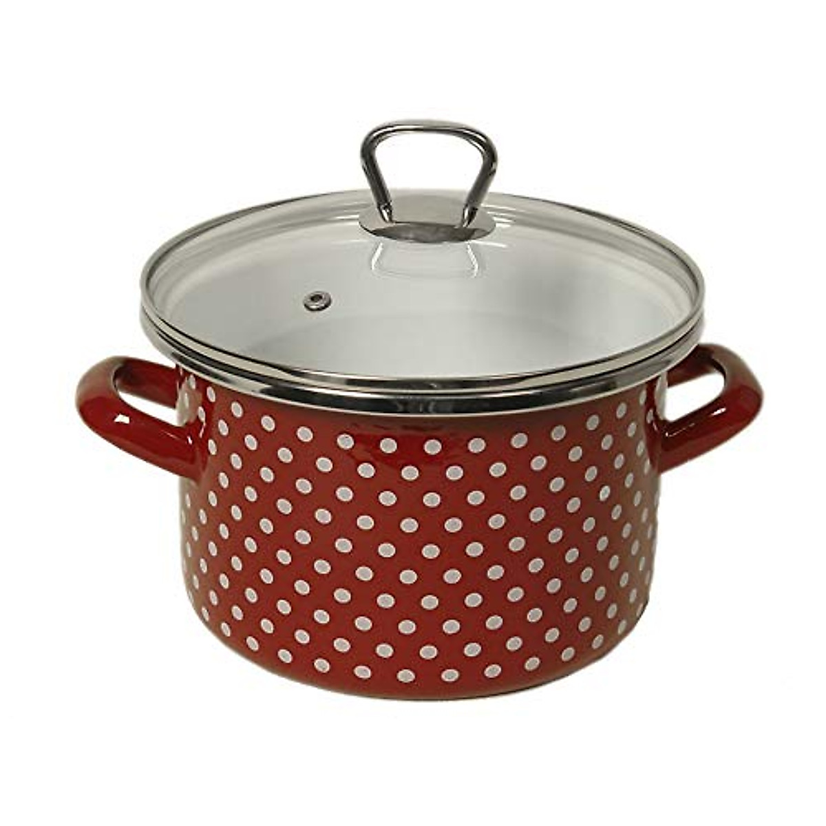 Enamel Stock Pot Burgundy Polka Dot Enamelware Pot Enamel Cooking Pot with Glass Lid (4.2-qt. (4 L))