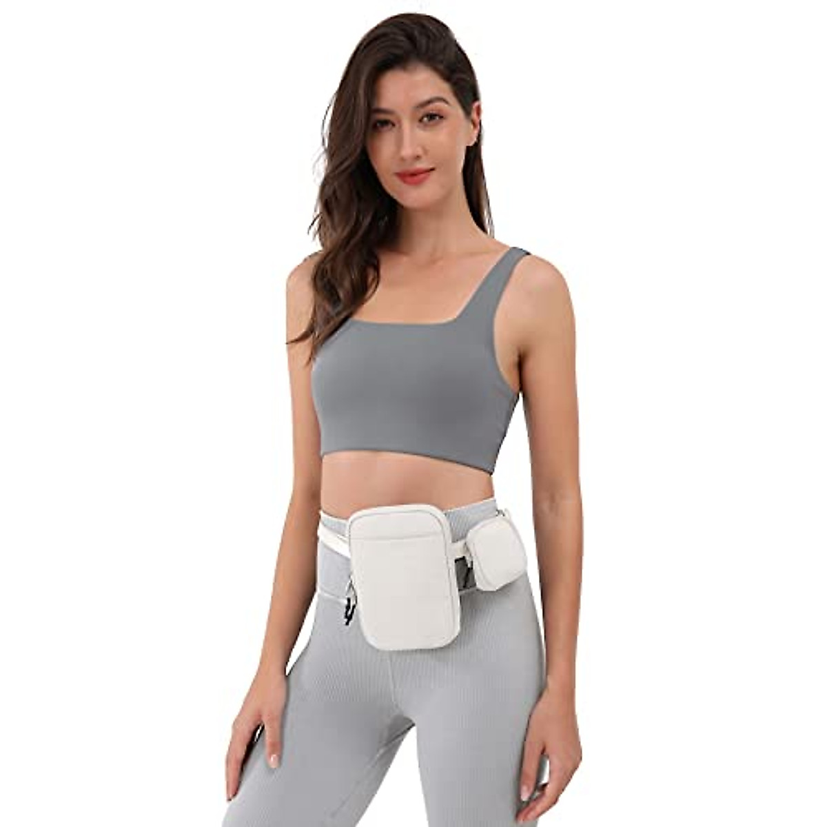 ODODOS Unisex Crossbody Bag with Removable Small Pouch Adjustable Belt Bag for Cell Phone Travel Workout Running Hiking, White