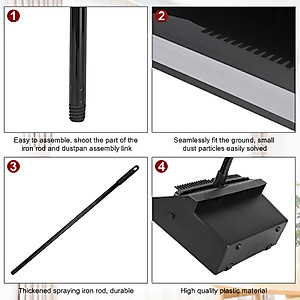 Leumoi 8 Pcs Lobby Dust Pan 36.6 Inch Upright Dust Pan with Serrated Yoke Dustpan Long Handle Plastic Commercial Dustpan for Wet Dry Floor Cleaning Home Office Restaurant Indoor Outdoor Use (Black)