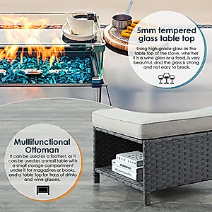 8-Piece Outdoor Patio Furniture Set with 44" Gas Fire Pit Table, PE Wicker Patio Conversation Sets Cushioned Seat Couch Outdoor Sectional Chair Sofa Set with Thick Cushions for Yard Garden Porch