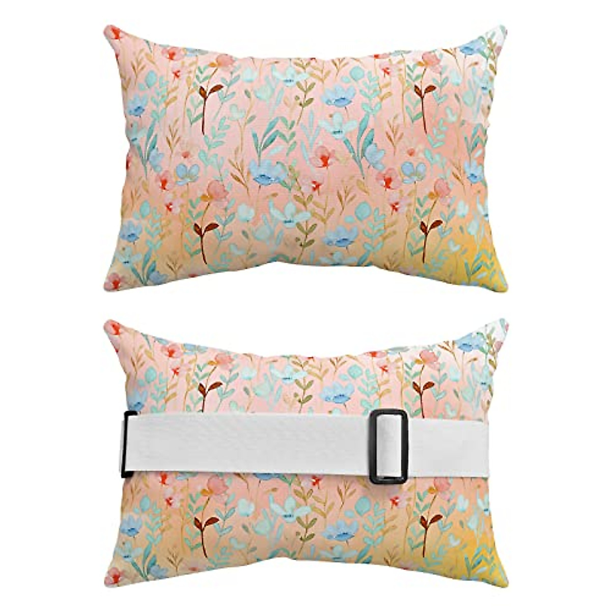 Recliner Head Pillow Ledge Loungers Chair Pillows with Insert Plant Pink Blue Flower Gradient Background Lumbar Pillow with Adjustable Strap Outdoor Waterproof Patio Pillows for Beach Pool, 2 PCS