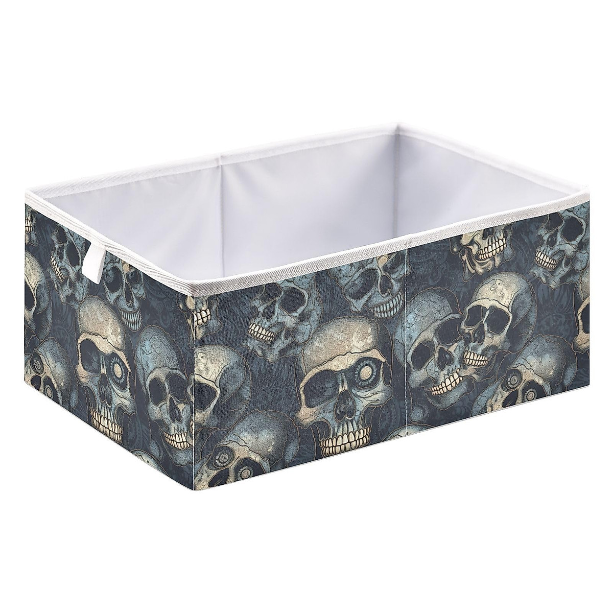 Vnurnrn Fabric Cube Collapsible Storage Cube Gothic Skulls Print, Storage Bins with Support Board, Foldable Basket for Shelf Closet Cabinet 15.75×10.63×6.96 in