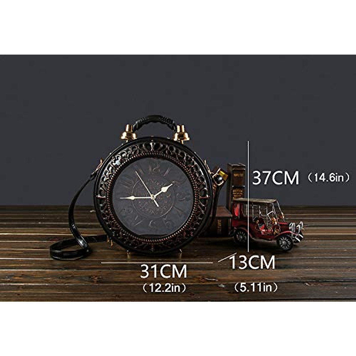 Pu Leather Handbags Fashion Real Clock Shoulder Bag Casual Women Evening Crossbody Bags,Retro Vintage Steampunk Female Messenger Bags for Women Girls (A)