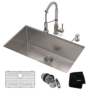 KRAUS 30-inch 16 Gauge Standart PRO Kitchen Sink Combo Set with Bolden 18-inch Kitchen Faucet and Soap Dispenser, Stainless Steel Chrome KHU100-30-1610-53SSCH