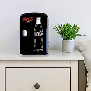 Coca-Cola Zero CZ04 4 Liter/4.2 Quarts 6 Can Portable Cooler/Mini Fridge, Beverages, Baby Food, Skincare and Medications-Use at Home, Office, Dorm, Car, RV or Boat-AC & DC Plugs Included, Black/Red