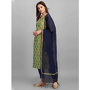 VredeVogel Women's Motifs Silk Blend Kurta Pant and Chanderi Dupatta Set, Pista