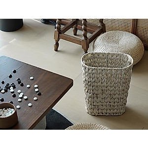 Coeusy Wicker Trash Can,Bathroom Trash Can,Waterproof Wicker Waste Basket for Bathroom,Narrow Small Waste Basket for Bedroom,Office, Cream White 5 Gallon