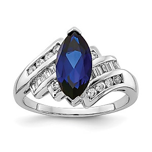 IceCarats 925 Sterling Silver Created Blue Sapphire Cubic Zirconia CZ Marquise Ring September Birthstone Jewelry Size 7