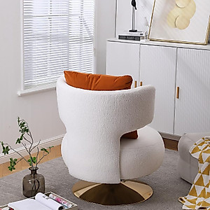 ATGHYURT Modern Accent Chair Upholstered Reading Chair Swivel Chair Armchair with 360 Degree Swiveling, Round Barrel Chair Fabric Recliner Chair Side Chair for Living Room Bedroom Office