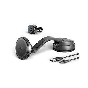 Anker Magnetic Wireless Charger (MagGo), 613 Car Charging Mount with 2-Port USB Car Charger, 5 ft USB-C to USB-A Cable, Strong Magnetic Alignment only for iPhone 4/14 Pro/14 Pro Max/13/13 Pro Max