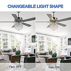 Oaks Aura 52In Crystal Ceiling Fan Fandelier,Modern Outdoor Ceiling Fans with Lights and Remote Control，Noiseless AC Motor, Retro Ceiling Fans for Farmhouse Lighting,Dining Room,Living Room