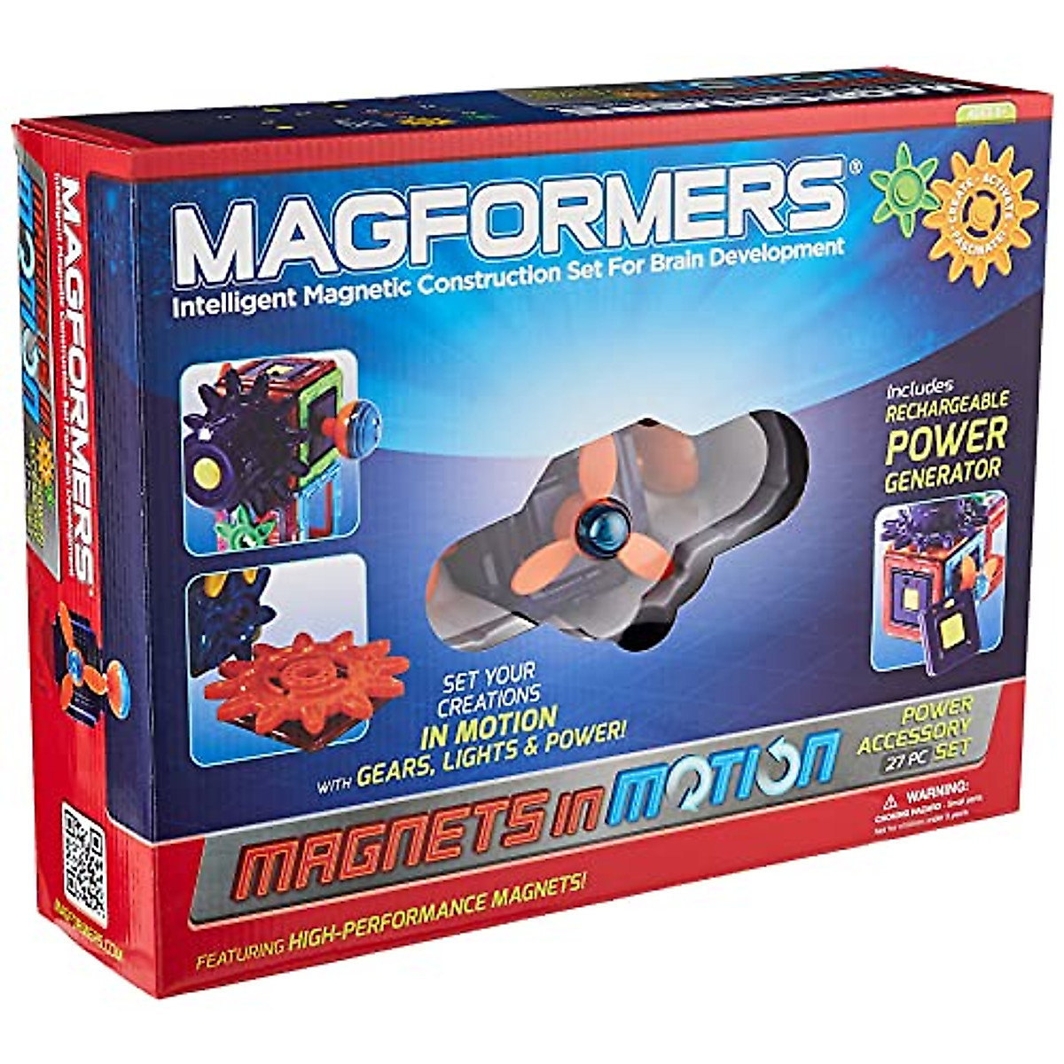 Magformers Magnets in Motion Power Accessory Set (27-Pieces) Magnetic Building Blocks, Educational Tiles Kit , Magnetic Construction STEM Gear Set