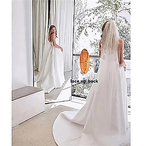 Strapless Wedding Dresses for Bride 2023 Simple Satin Wedding Dress with Slit Ivory Ball Gown for Women Size 14