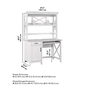 Bush Furniture Key West 48-inch Computer Desk with Hutch, Pure White Oak (KWD248WT-03)