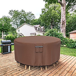 Gasadar Patio Furniture Covers, Waterproof Outdoor Furniture Cover, 600D Heavy Duty Round Patio Table & Chairs Set Cover, All Weather Protection Covers for Patio Furniture Set, 62" Dia x 28" H -Brown