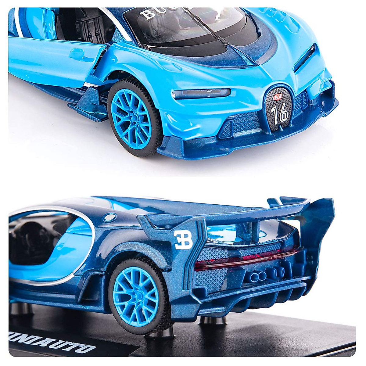 BDTCTK Bugatti Vision GT Supercar 1/32 Zinc Alloy Die Casting Pull Back Car Model Toy Sound and Light for Boy Girl Gift (Bule)