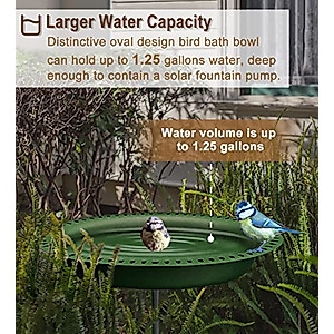 Garbuildman Upgraded 5-Prong Base Bird Bath with Metal Stake, Detachable Decoration Bowl Spa & Freestanding Birdfeeder for Outdoor Garden, Oval Style, Green