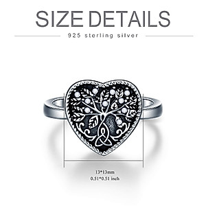 AOBOCO 925 Sterling Silver Heart Tree of Life Celtic Knot Cremation Urn Ring Holds Loved Ones Ashes, Always in My Heart Urn Ring for Ashes for Women, Memorial Keepsake Jewelry with Austrian Crystal