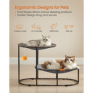 Feandrea Cat Bed, 2-Tier Elevated Cat Bed, Breathable Cat Hammock for Multi-Cat Households, Indoor Cats, with Removable Washable Mesh, Steel Frame, for Summer, Dove Gray UPCB012G01