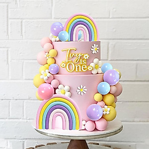 35 PCS Groovy Cake Toppers Boho Cake Topper Hippie Party Decorations with Flower Rainbow Balls for Girl Birthday Party Boho Groovy Party Supplies (Style 2)