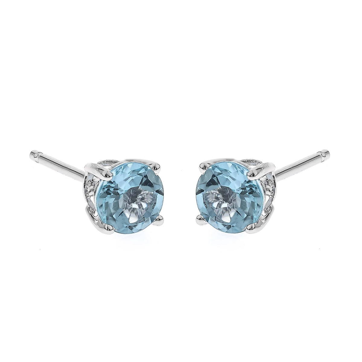 Gin & Grace women's 14K White Gold Genuine Aquamarine Earrings With Diamonds | Ethically, Authentically & Organically Sourced (Round-Cut) Shaped Stud Aquamarine Hand-Crafted Jewelry RD50E-AQ