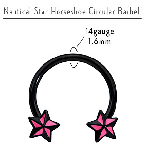 Body Candy 14 Gauge Black Pink Nautical Star Horseshoe Circular Barbell 9/16"