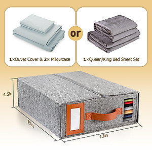 TOPGROT Bed Sheet Organizers and Storage 4 Pack, Foldable Sheets Organizer for Linen Closet with Window and Label, Bedding Storage Box for Blanket, Duvet Cover Set, Queen and King Sheets Set