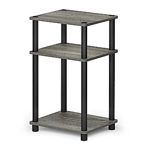 Furinno 3-Tier Corner Display Rack and End Table Bundle (12077GYW/BK, French Oak Grey/Black)