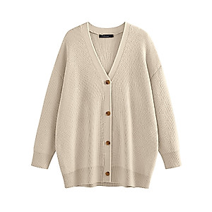 LILLUSORY Women Oversized Cardigan Sweater Fall Outfits Cloth Fashion 2024 V Neck Long Cashmere Knit Button Front Trendy Tops Apricot