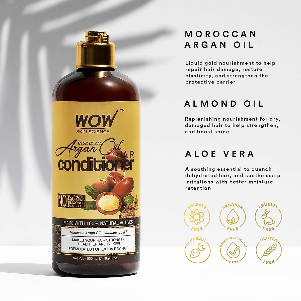 WOW Skin Science Moroccan Argan Oil Hair Conditioner Increase Gloss, Hydration, Shine - Reduce Itchy Scalp, Dandruff & Frizz - No Parabens or Sulfates - All Hair Types (16.9 Fl Oz (Pack of 1))