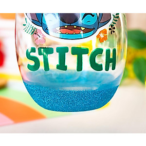 Disney Lilo & Stitch Hawaiian Flowers Teardrop Stemless Wine Glass | 20 Ounces