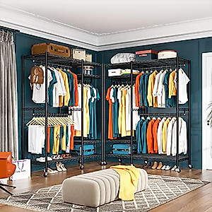 Raybee Rolling Clothes Rack with Wheels Loads 650LBS, Clothing Racks for Hanging Clothes, Heavy Duty Clothing Rack with Wheels, Rolling Garment Rack Lockable Portable Closet, 79" H x45 W x17 D, Black