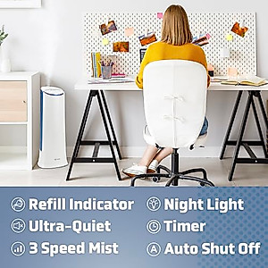 PureGuardian Ultrasonic Cool Mist Humidifier, 100 Hrs. Run Time, 1.5 Gallon Tank, 440 Sq. Ft. Coverage, Medium Rooms, Quiet, Filter Free, Essential Oil Tray, White, H3200WAR