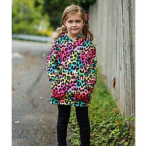 uideazone Teens Girls Hooded Sweatshirt Size 7 3D Print Colorful cheetah Leopard Hoodies Fashion Long Sleeve Hoody Pullover Sweatsuit for School 6-8 Years