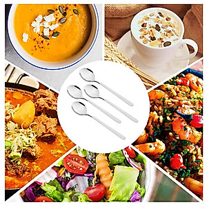 4-Piece Stainless Steel Dinner Spoons with Round Edge, 8 inches Comfort Long Handle Table Spoon, Mirror Polished Flatware Utensils Dishwasher Safe, for Home Kitchen Restaurant (4 white)