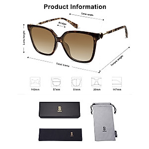 SOJOS Trendy Square Sunglasses for Women Fashion UV Protection Lens Womens Sunnies Sunglasses SJ2196 with Dark Tortoise Frame/Brown Grading Lens