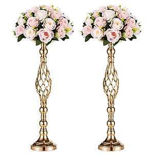 Versatile Metal Flower Arrangement Stand & Pillar Candles Holder Set for Wedding Party Dinner Centerpiece Event Restaurant Hotel Decoration (2 x L, Gold)