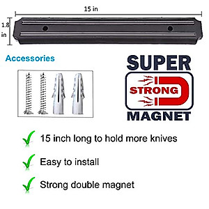 Magnetic Knife Strip Holder Rack Tool Bar Magnet 15 Inch Multipurpose Magnetic Knife Rack Strong Powerful Kitchen Storage Display Organizer Easy Install Secure Laundry Garage Workshop Shed