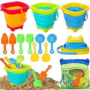 TOY Life Beach Toys for Toddler 1-3 Sand Toys for Kids Beach Toys for Kids Ages 4-8 with 4 Callapsible Buckets Sandbox Toys Beach Toys for Kids Ages 8-12 with Shovels Collapsible Beach Toys 2.5L