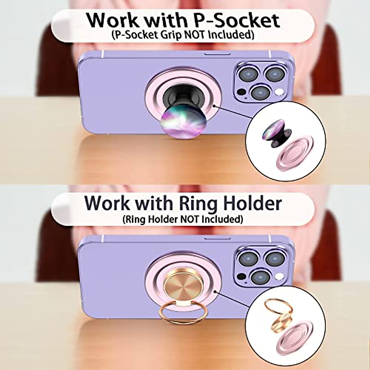 AUROX Compatible with MagSafe Base for iPhone 14 13 12 Magnetic Base Plate【Base Only】 Intended for Pop Socket Grip and Phone Ring Holder【Removable Wireless Charging】(Pink)