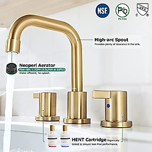 PARLOS Two-Handle Widespread Bathroom Faucet with Metal Pop-up Drain Assembly and cUPC Faucet Supply Lines, Brushed Gold, 1.2 GPM
