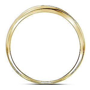 Sizes - L = 5.5, M = 11.5 - 10K Yellow Two Tone Gold Round Diamond Halo Circle Trio Three Ring Set - Matching His and Hers Engagement Ring & Wedding Bands - Prong Set Solitaire Center Setting Shape (1/5 cttw.) - Please use drop down menu to select your de