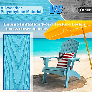 hOmeHua Oversized Plastic Weather Resistant Adirondack Chair with Cup Holder, Imitation Wood Stripes, Easy Assemble & Maintain,Outdoor Chair for Patio, Backyard Deck, Fire Pit - Lake Blue