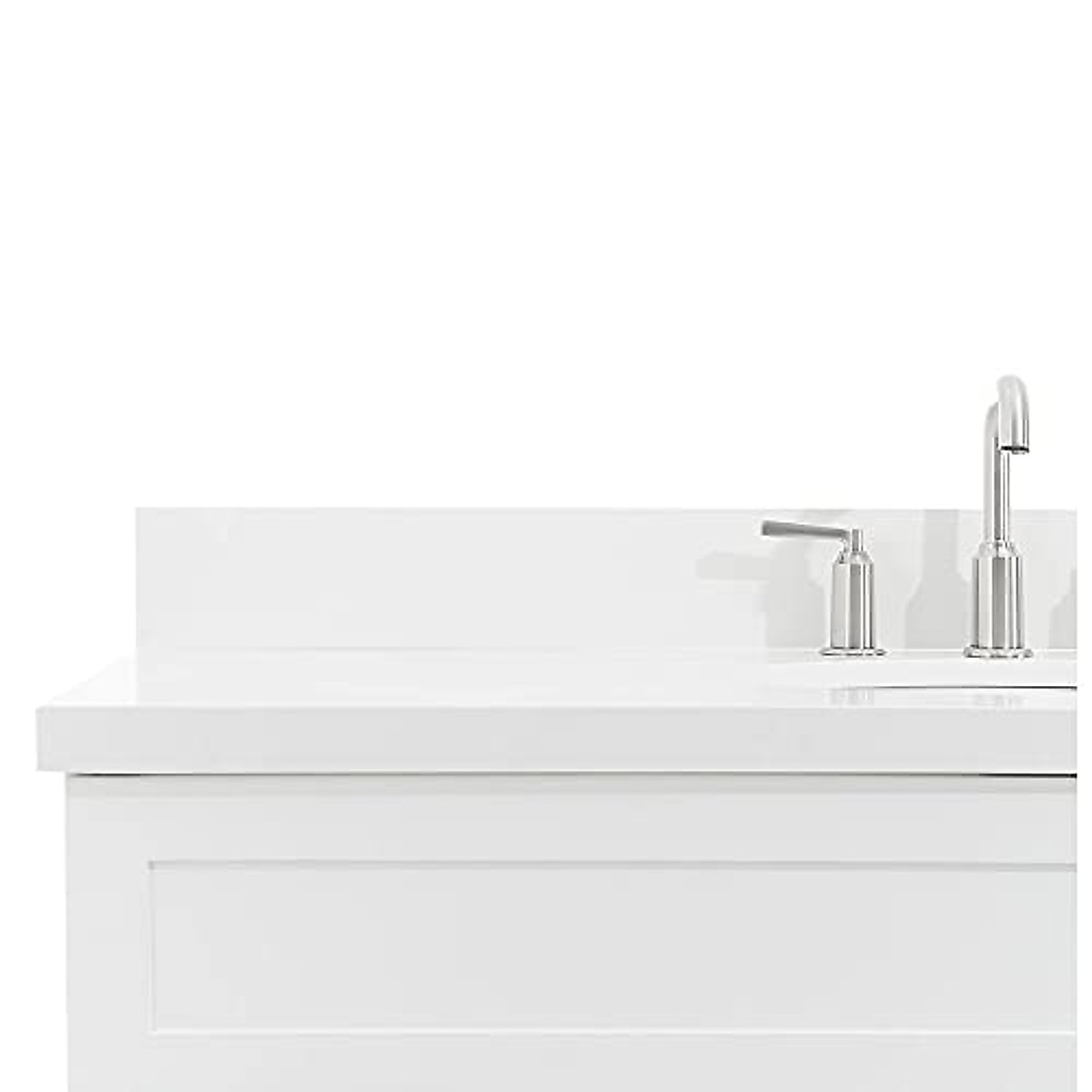 ARIEL 49" White Bathroom Vanity with 1.5" Edge Pure White Quartz Countertop & Splash, Rectangular Sink, 2 Soft Closing Doors, 4 Full Extension Dovetail Drawers, Built in Toe Kick, Brushed Nickel