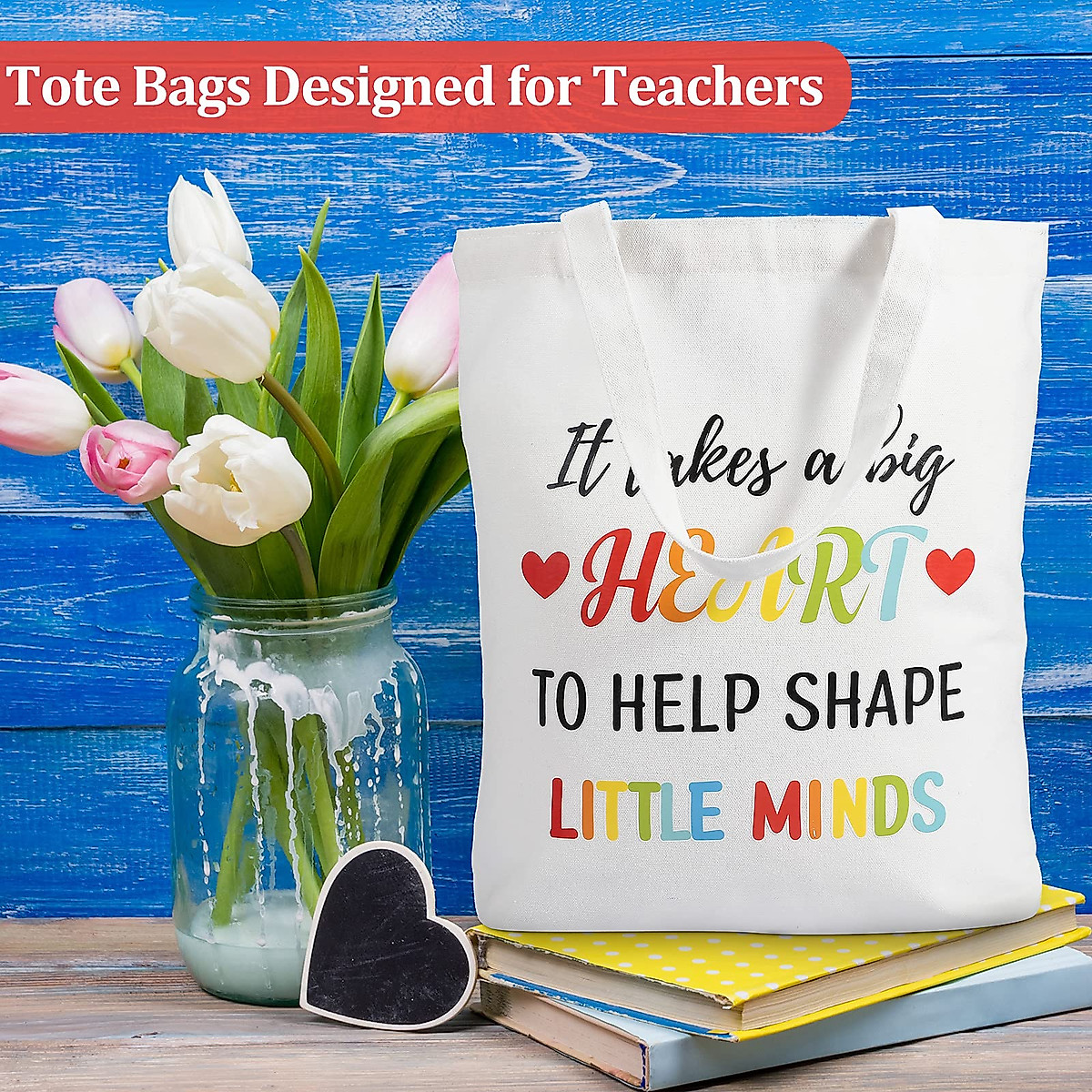 4 Pcs Teacher Appreciation Gift Teacher Canvas Tote Bag (Vivid Style)