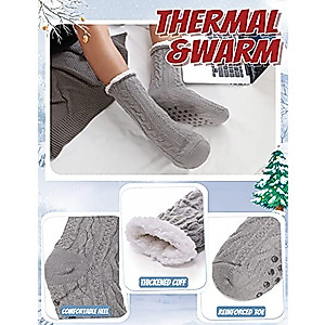 ProEtrade Slipper Fuzzy Socks for Mens Winter Fluffy Cozy Cabin Warm Fleece Soft Thick Comfy Anti Slip Gift Home Christmas Stocking Stuffer with Grips(Light Grey)
